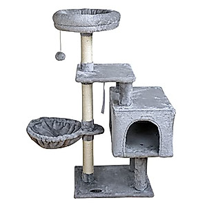 FISH&NAP US07H Cat Tree Cat Tower Cat Condo Sisal Scratching Posts with Jump Platform Cat Furniture Activity Center Play House Grey