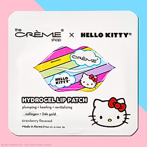 The Crème Shop x Hello Kitty Hydrogel Lip Patch | Strawberry Flavored, Collagen and 24k Gold, Remove Dead Skin, Moisturize lips, Pale Lip Treatment, Anti Aging - 3 Pack