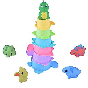Dinosaur Stacking Cups Toy Cute Baby Bath Toys for Infants 6 to 12 Months Pool Bathtub Toys for Toddlers Boys Girls 1 2 3 4 Christmas Toy Gift