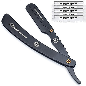 Parker SRXBLK Stainless Steel Clip Type Barber Straight Barber Razor & 5 Blades - Black Finish - **JUST INTRODUCED FOR 2023**