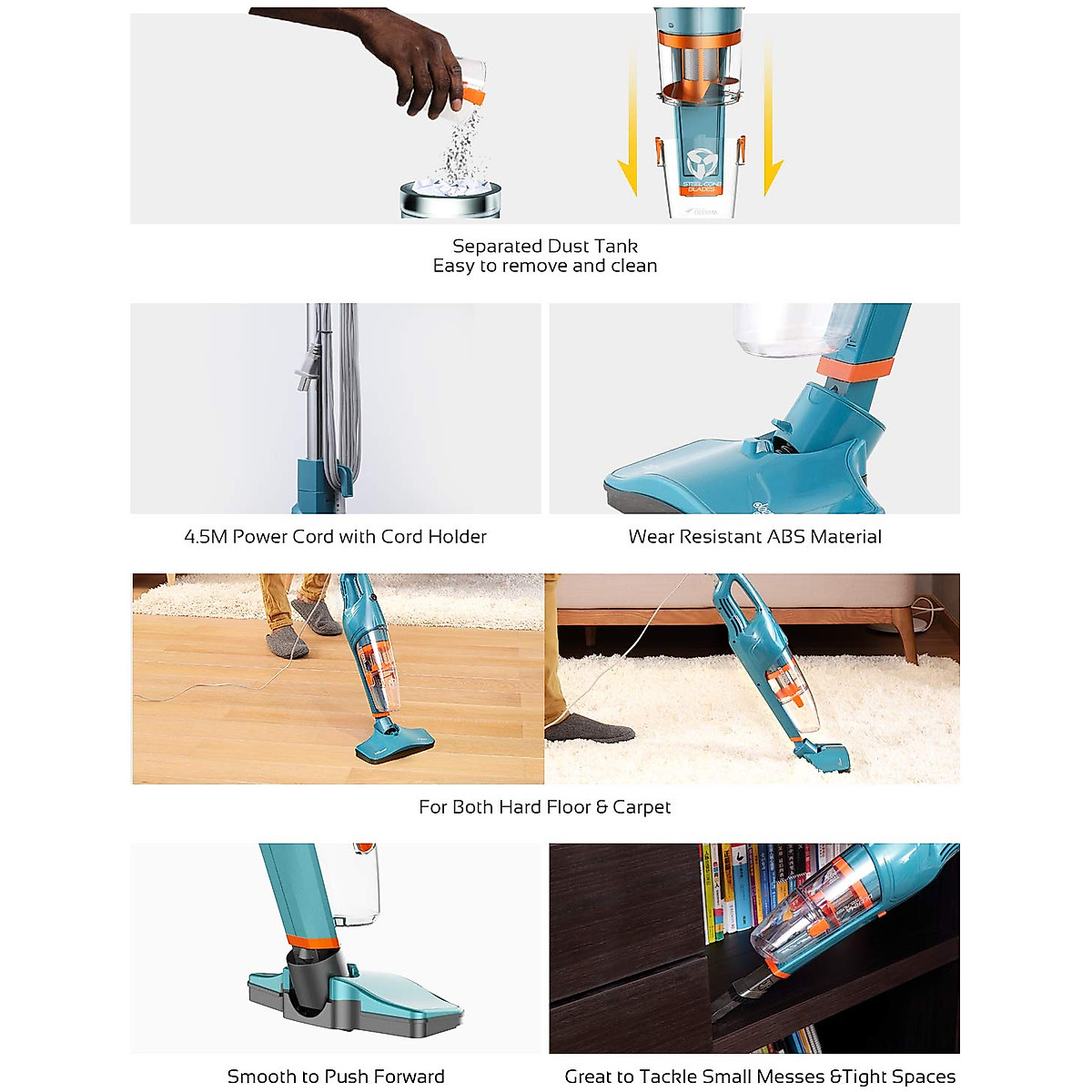 Deerma 2 in 1 Vacuum Cleaner, Handheld Lightweight Vacuum Cleaner with 13kpa Strong Suction Corded Upright Stick Vacuum for Hard Floor Car Pet Hair