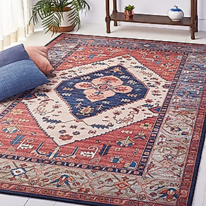 SAFAVIEH Tucson Collection Machine Washable Slip Resistant 8' x 10' Rust / Blue TSN153P Vintage Persian Medallion Living Room Dining Bedroom Area Rug