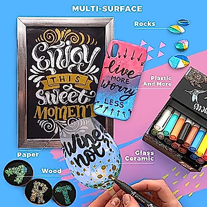 Acrylic Paint Pens Brush Tip, 8 Metallic & 8 Basic Colors Acrylic Paint Markers. Set for Rock Painting, Calligraphy, Scrapbooking, Brush Lettering, Card Making, Sketching, Black Paper, DIY Photo Album