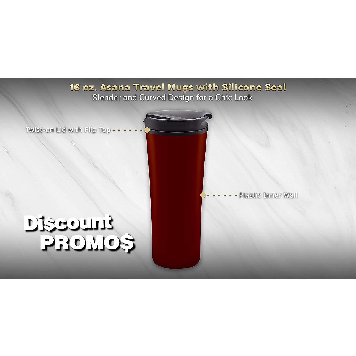 DISCOUNT PROMOS 16 oz. Asana Travel Mugs with Silicone Seal - 6 Pack - Red