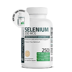 Bronson Selenium 200 mcg – Yeast Free Chelated Amino Acid Complex - Essential Trace Mineral with Superior Absorption, 250 Vegetarian Capsules