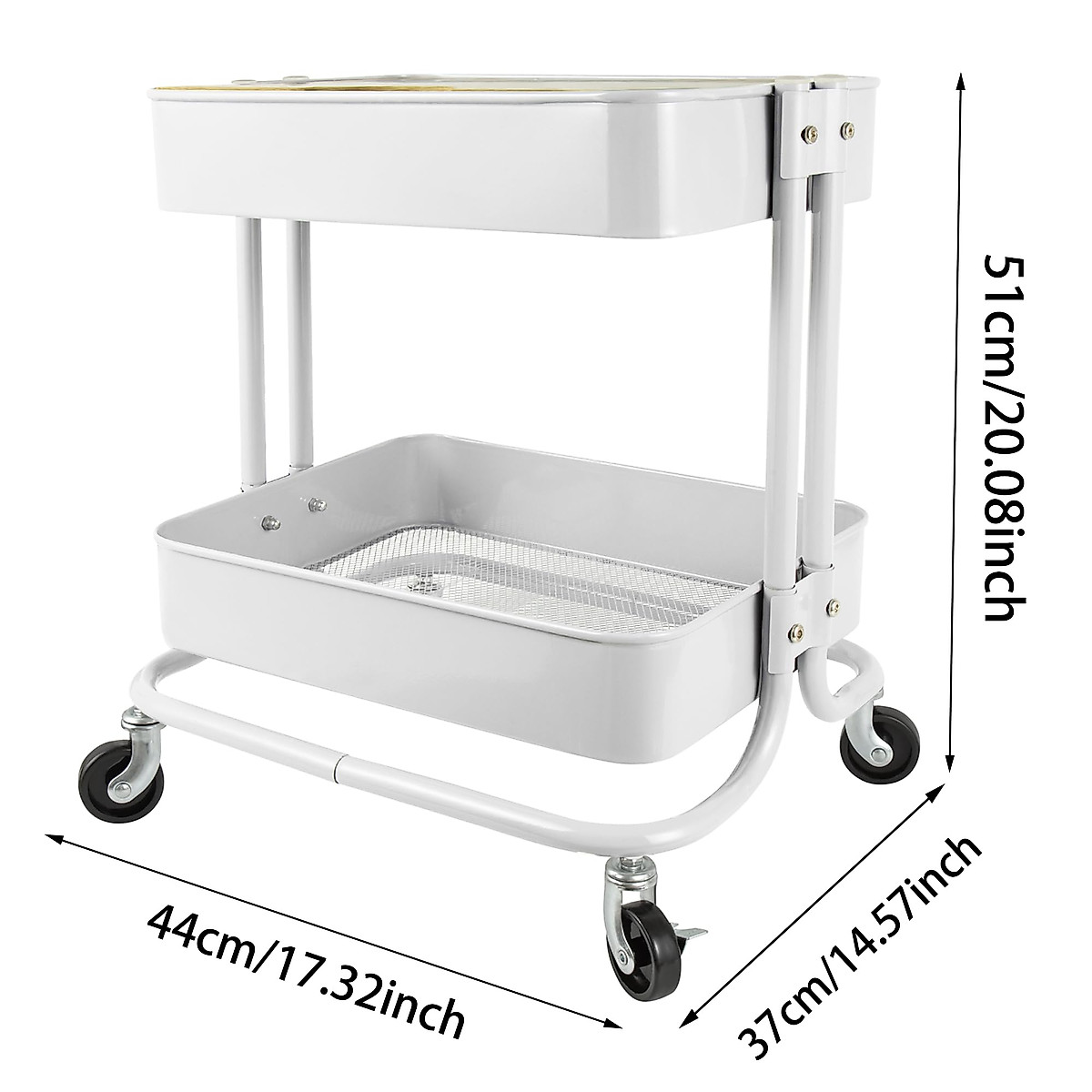 2 Tier Rolling Cart，Metal Utility Cart with Wheels and Cover for Office Home Kitchen Organization