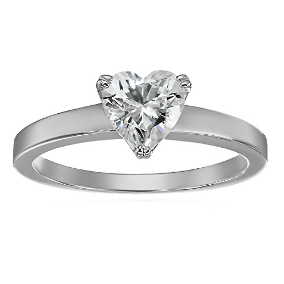 Amazon Collection Platinum-Plated Silver Heart-Shape (1.5 cttw) Solitaire Ring made with Infinite Elements Cubic Zirconia, Size 6