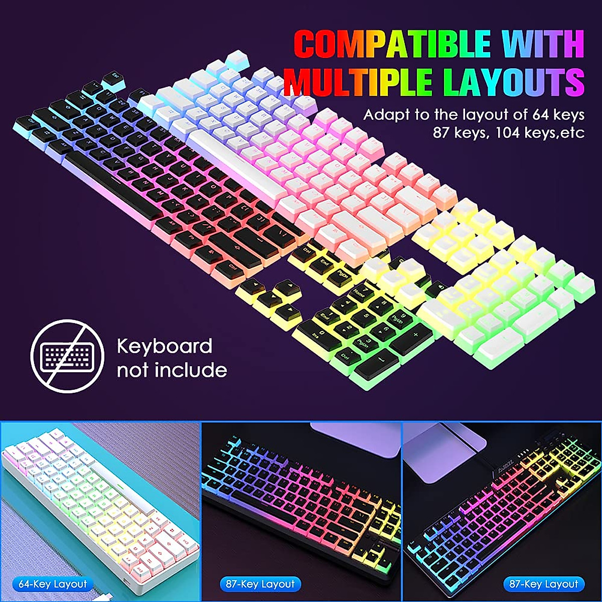 MANBASNAKE Pudding Keycaps Double Shot PBT Keycap Set with Translucent Layer,for 104 87 61 Keys RGB Backlit Mechanical Keyboards,OEM Profile,US Layout-White