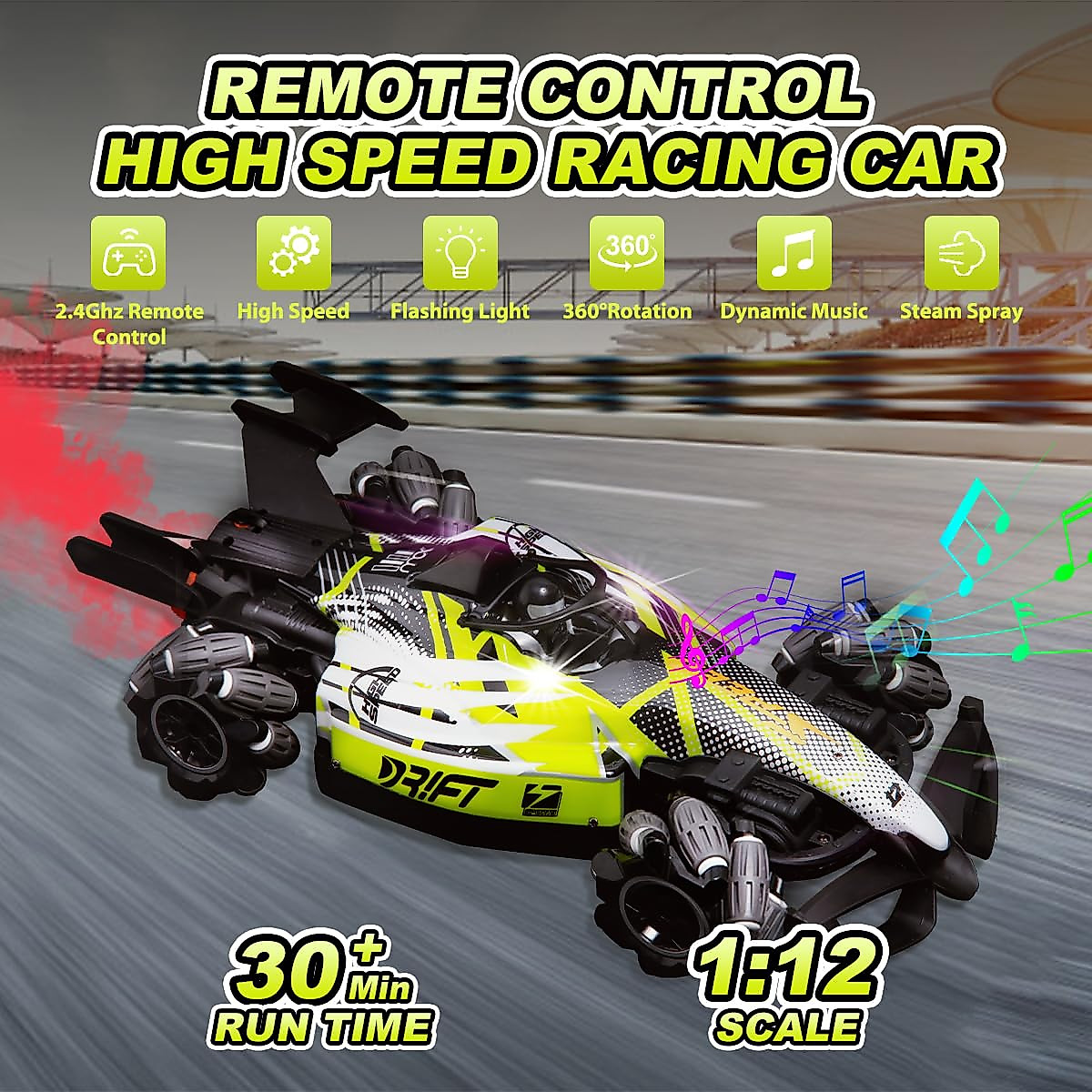 Axirata F1 Gesture Hand Remote Control Car for Kids Age 6-12 Year Old 2.4GHz 4WD 360°Rotation Drift RC Stunt Car with Light & Music & Spray 1:12 Scale Toy Car Gift for Boys Girls