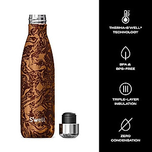 S'well Stainless Steel Water Bottle 17 Fl ounces Burgundy Swirl Triple-Layered Vacuum-Insulated Containers Keeps Drinks Cold for 36 Hours and Hot for 18 BPA-Free Perfect for On the Go