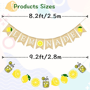 VILIFEVER Burlap Lemonade Banner for Lemonade Stand Decorations, Lemon Garland Summer Lemon Party Decorations Lemonade Themed Bridal Shower Birthday Party Supplies Lemon Decor