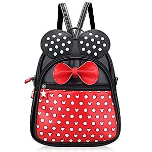 Mini Backpack for Girls Bowknot Polka Dot Cute Mini Mouse Backpack for Toddler Little Girl Backpack Kids Small Backpack Leather Convertible Shoulder Bag Purse for Women Children Travel Backpack