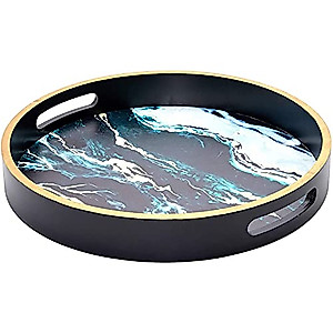 Round Serving Tray, Marble Print for Ottoman or Countertop (12 In)