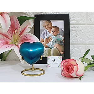 Blue Heart Keepsake Urn - Mini Cremation Urn with Stand & Box - Small Blue Urn for Ashes - Token Urn for Human Ashes or Pet - Honor Your Loved One with a Blue Heart Urn - Perfect Mini Urn Keepsake