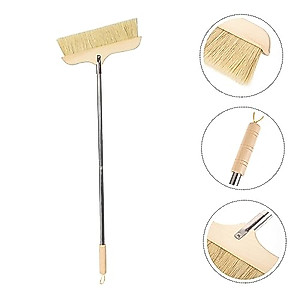 MOLUCKFU Solid Wood Bristle Broom Push Broom Carpet Rake Scrub Mop Kitchen Bristle Broom Long Handle Bristle Broom Bristle Deck Broom Garage Floor Scrubber Kitchen Broom Bristle Hair