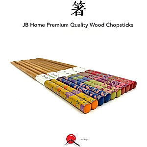 JapanBargain 3648, Bamboo Chopsticks Set Reusable Japanese Chinese Korean Wood Chop Sticks Hair Sticks, Dishwasher Safe, 5 Pair Gift Set, 9-inch (1)