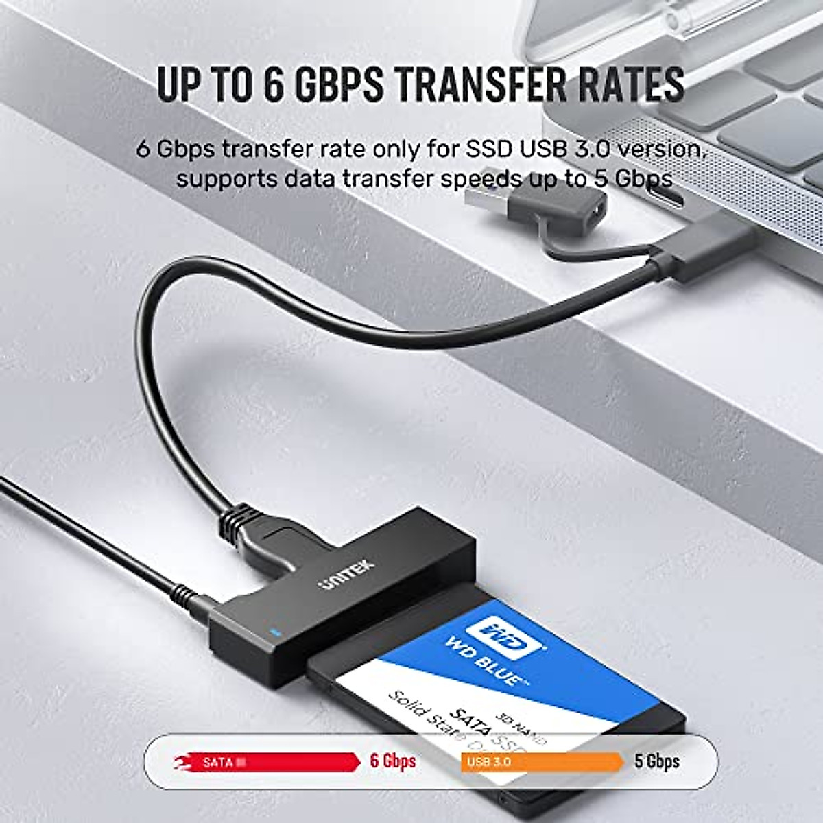 Unitek SATA to USB 3.0 Type C & USB A, SATA III Cable Hard Drive Adapter Converter for Universal 2.5/3.5 SATA HDD/SSD Hard Drive Disk, Optical Drive, Include 12V/2A Power Adapter