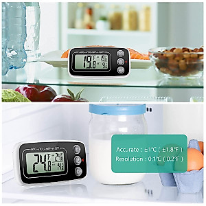 ORIA Refrigerator Thermometer, Digital Freezer Fridge with Thermometer Max and Min Display for Room, Refrigerator, Kitchen, Large LCD Display, 2 Pack, Black
