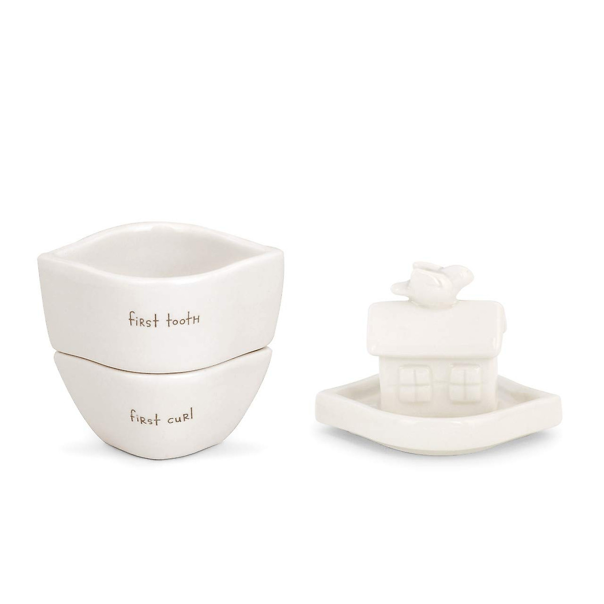 Noah's Ark First Tooth and Curl White 5 x 3 Resin Stone Baby Keepsake Box