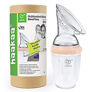 haakaa Gen.3 Manual Breast Pump Upgraded Multifuctional Silicone Breast Pump for Breastfeeding Moms to Collect Breast Milk Reusable(8oz/250ml, Peach)