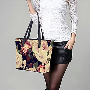 Womens Handbag Roses Floral Pattern Leather Tote Bag Top Handle Satchel Bags For Lady