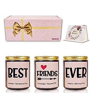 Best Friend Birthday Gifts for Women Girls, Christmas Thanksgiving Birthday Gifts for Friends Female, Pretty Best Friend Ever Scented Candles Gifts Set (3 Pack, 7 Oz)