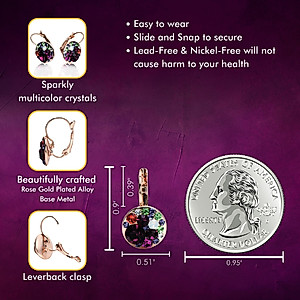 UPSERA Leverback Earrings for Women – Elegant Austrian Crystal Earrings – Colorful Dangle Hoop Earrings with Rose Gold Plated Base – Premium Materials – Beautiful Craftsmanship, Purple Crystal