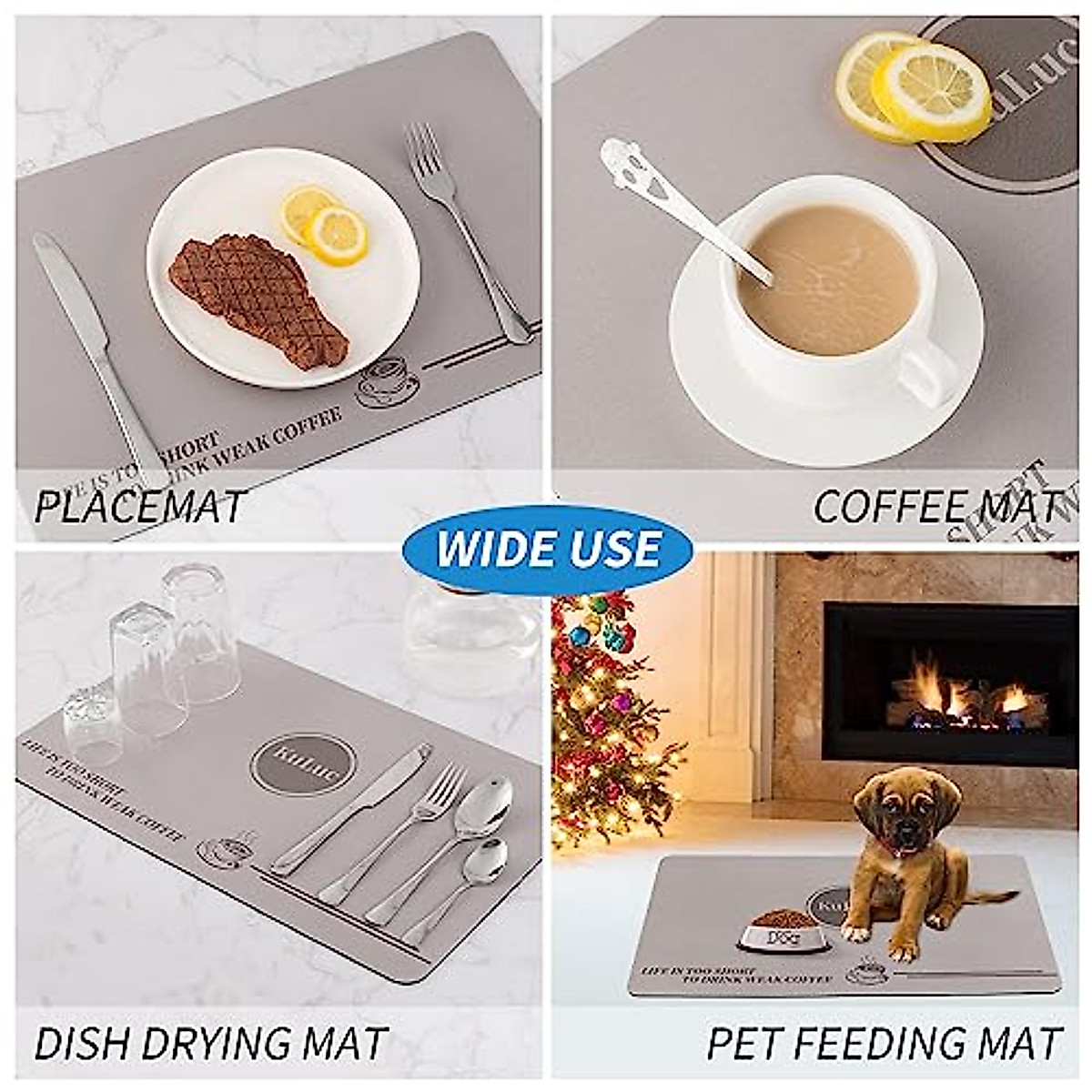 KuLuc Coffee Mat, Coffee Bar Mat, Dish Drying Mat for Kitchen Counter Decor Coffee Station Coffee Bar Accessories under Coffee Maker Coffee Station Organizer Coffee Espresso Accessories Light Gray