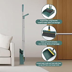 Broom with Dustpan Combo Set,180° Rotating Long Handle Broom and Dust Pan Set for Home Kitchen Office Indoor Outdoor Cleaning,Easy Storage.