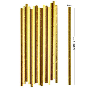 ALINK Gold Foil Paper Straws, Biodegradable Disposable Drinking Straws for Birthday, Wedding, Bridal/Baby Shower, Christmas Decorations and Party Supplies, Pack of 100