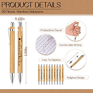 Ctosree 50 Set Bible Verse Pens Bamboo Christian Pen with Inspirational Cards Wooden Retractable Bible Ballpoint Pen Motivational Pen Bulk for Women Men Office School Supplies Journal Writing Gifts