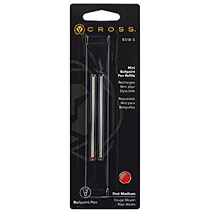 Cross Mini Ballpoint Pen Refill - Red Medium - Dual Pack, Medium Red (8518-5)