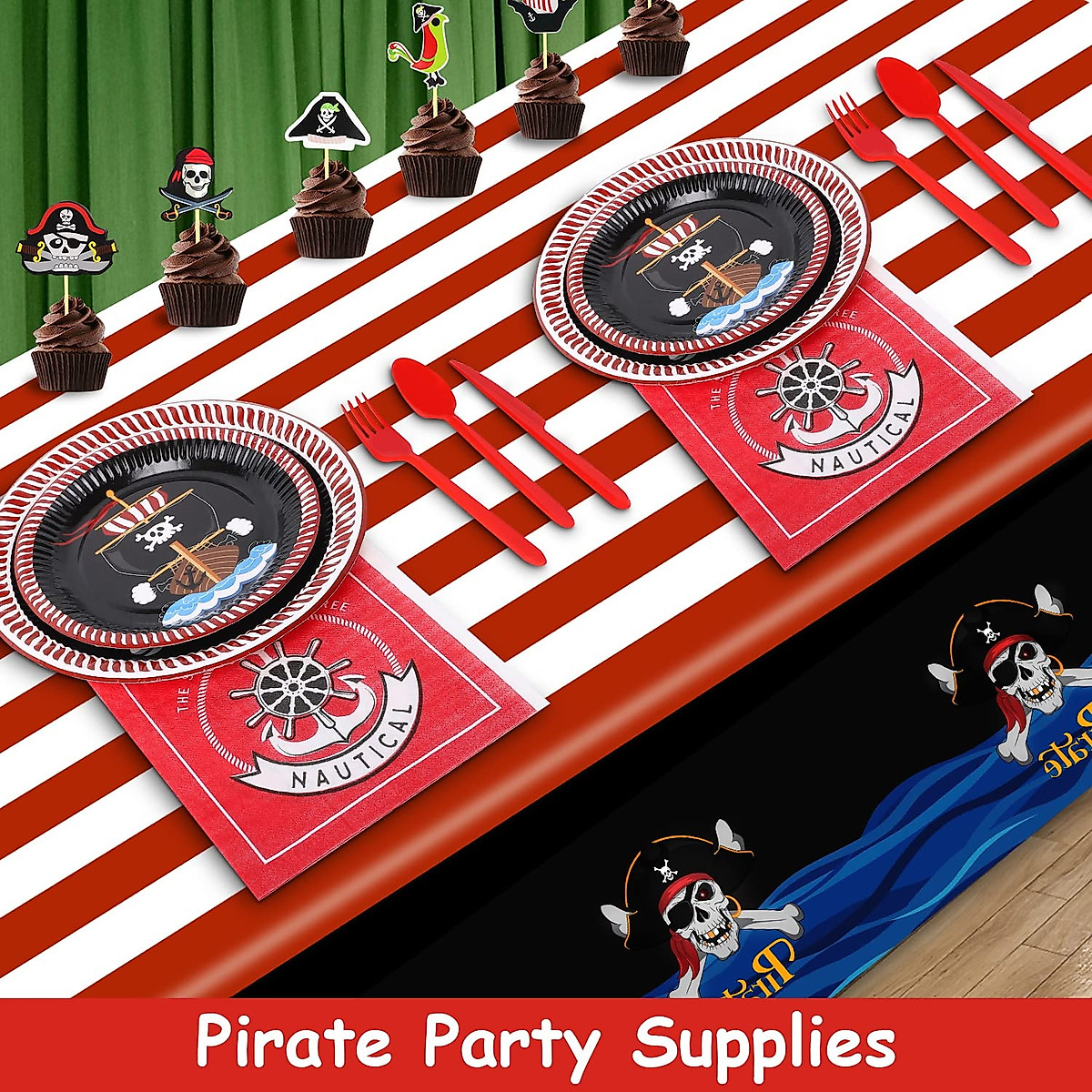 JHkim Pirate Graduation Tablecloth, 2 Packs 52" X 87" Party Tablecloths, Plastic Disposable Tablecover for Pirate Themed Party Supplies Decorations Kindergarten