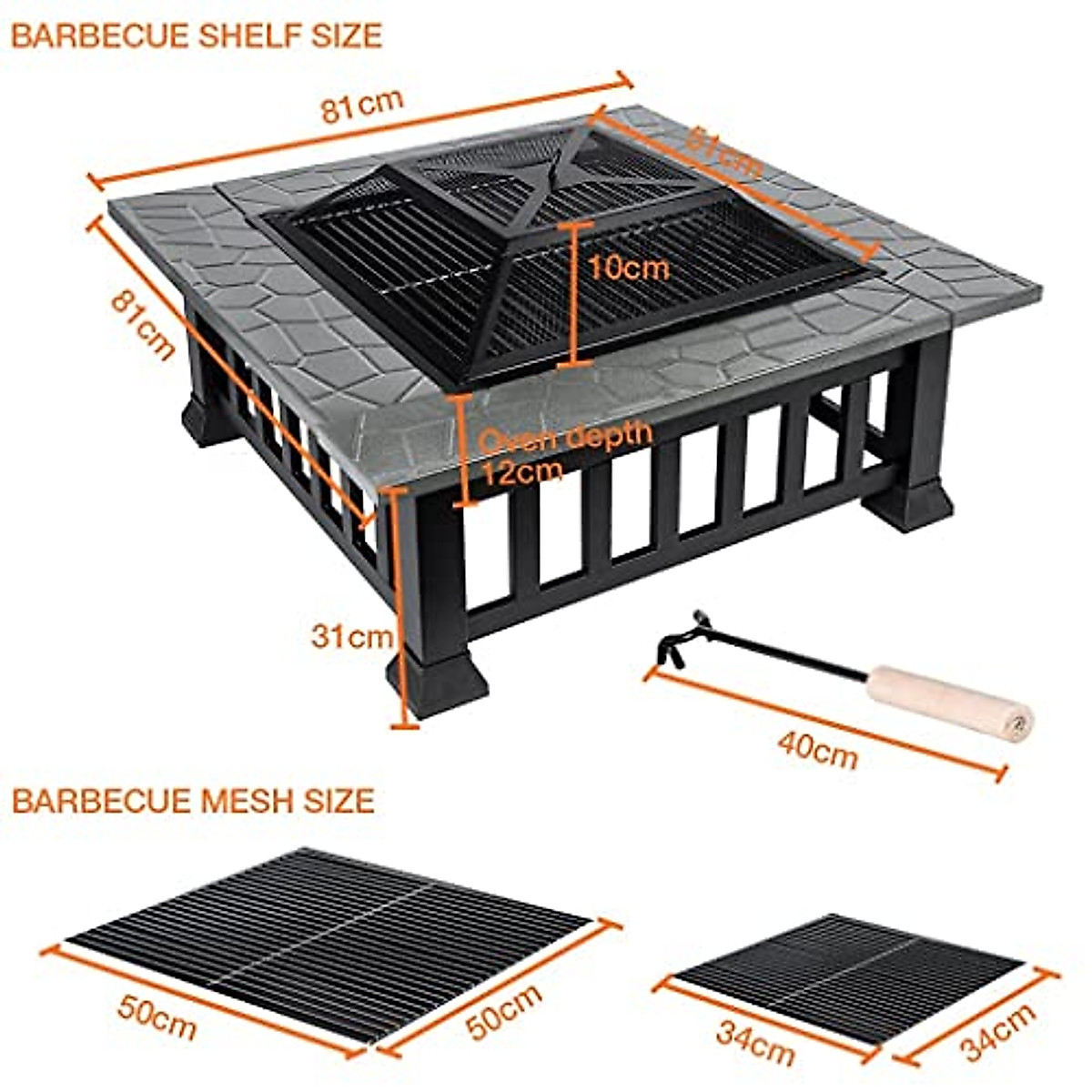 LDCHNH Outdoor Charcoal Fire Pit Stainless Steel Garden Backyard Patio Firepit Stove Brazier for BBQ Grill Cooking Tools with Cover