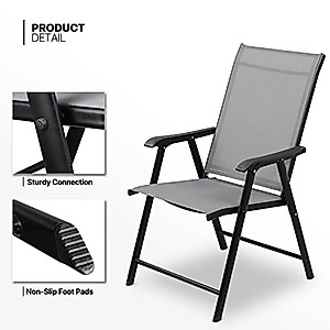 MoNiBloom 3 Piece Patio Bistro Dining Set, 2 Foldable Outdoor Chairs and Round Table w/Tempered Glass Tabletop for Balcony Lawn Garden Backyard