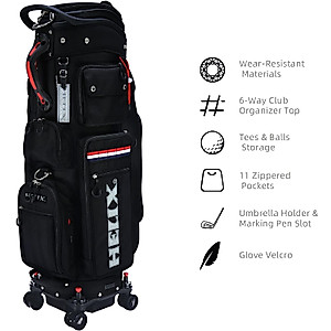 HELIX Golf Cart Bag, Retractable Golf Club Bag with Universal Wheels and Latest Integrated Handgrip. (Navy Black)