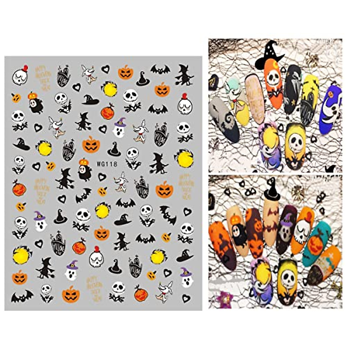 12 Sheets Halloween Nail Art Stickers Decals Self-Adhesive Pegatinas Uñas Cute Ghost Hat Castle Cat Skull Bat Nail Supplies Nail Art Design Decoration Accessories