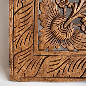 Queen Mandala Head Board Wood, Carve Wall Art Hanging, Reclaim Teak Medallion Panels, Weathered Brown Stain Finishing, 60 inches