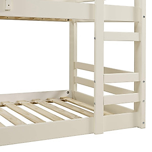 Walker Edison Alexander Classic Solid Wood Stackable Jr Twin over Twin Bunk Bed, Twin over Twin, White