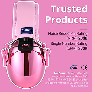 TacGuru 130 Kids Hearing Protection Safety Earmuffs - Passive Noise Reducing Ear Protection for Kids - Gemstones Edition, Spinel Pink