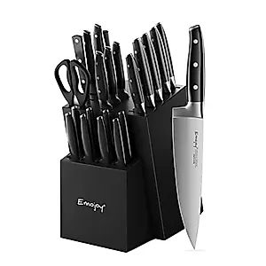 Emojoy 22-Piece Kitchen Knife Set with Block, Include 2-pair Chef Knives, Carving Fork and Sharpener (Dual-Chef Sets)