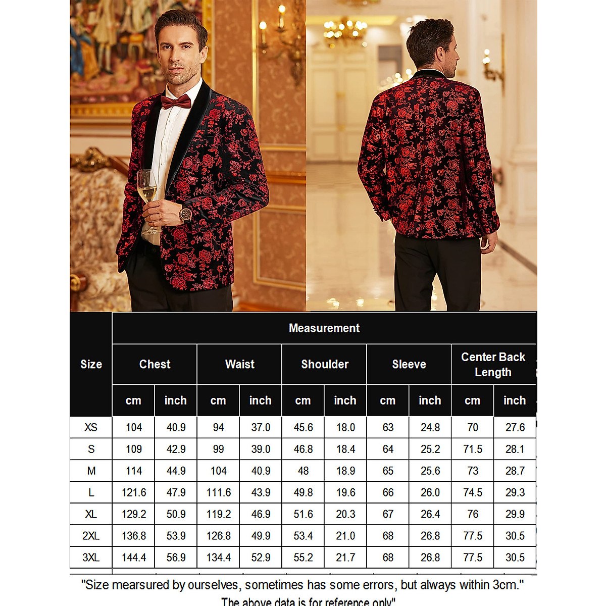 COOFANDY Mens Floral Tuxedo Jacket Regular Fit Velvet Blazer Red Wedding Party Prom Suits Jacket