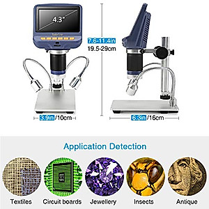 Koolertron 4.3 inch LCD Digital Microscope,10X-220X Magnification Zoom Coin Microscope,8 LED Adjustable Light &Fill Lights,1080P Camera Video Microscope for PCB/Watch Repairing/Plant/Rock Observing