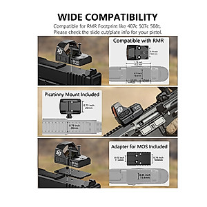 MidTen S01 Shake Motion Awake Red Dot Sight for RMR, Adapter for GL MOS & Picatinny Included, 3 MOA Pistol Scope Optics Sight for Full Size Handgun, 28mm Large Aspheric Lens 1500G Shockproof