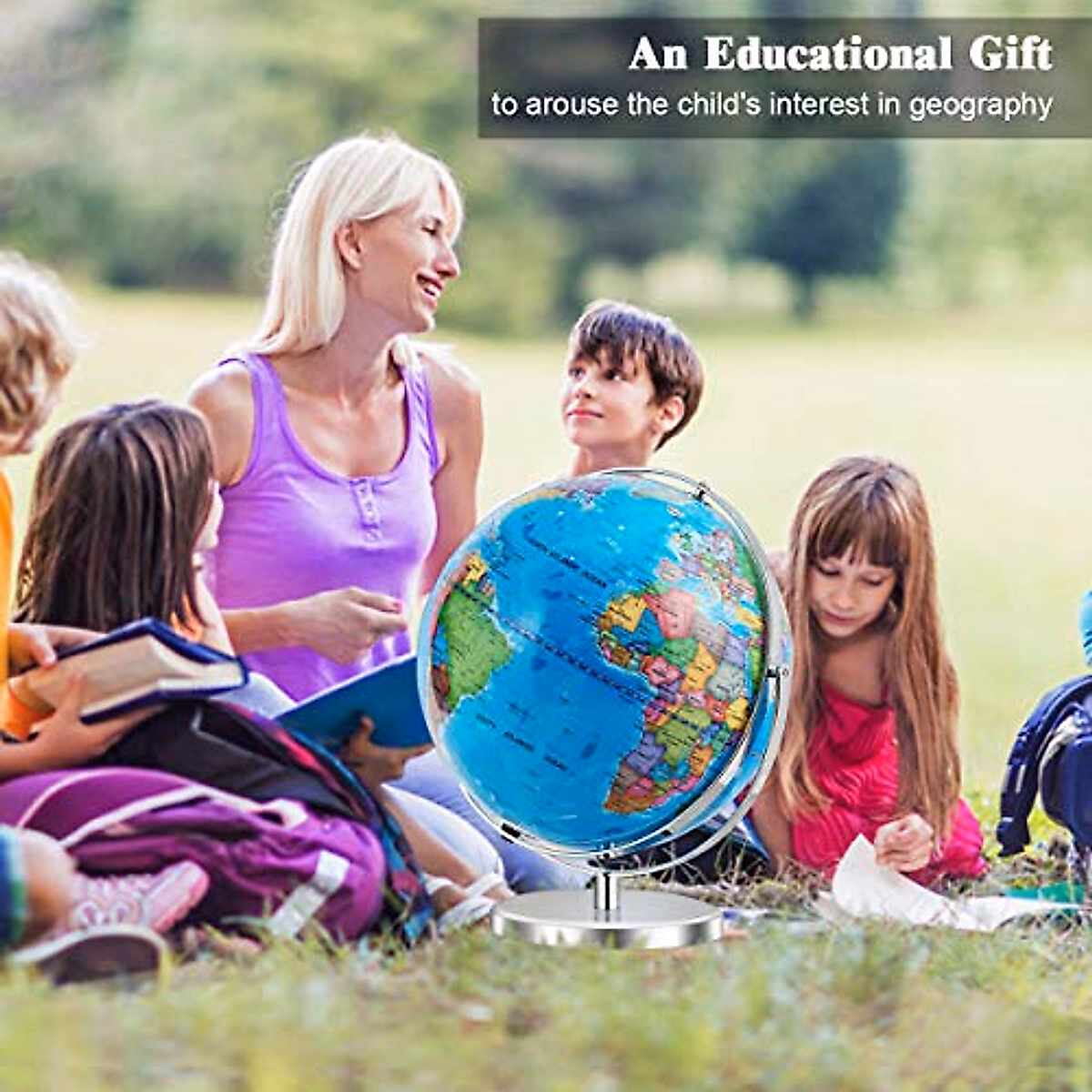 Goplus Desktop World Globe, Educational Geographic World Globe with LED Lights for Students Adults, 720° Rotation Decorative Globe, Easy to Read Labels Over 4000 Locations for Classroom, Office