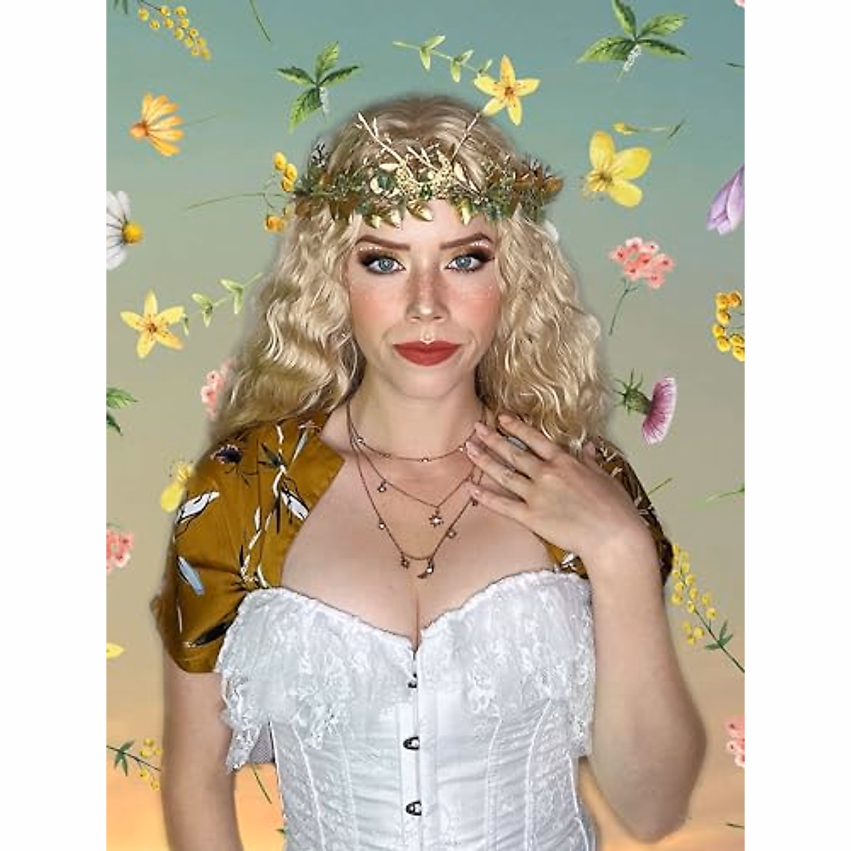 MOSTORY Forest Fairy Flower Headpiece - Woodland Elf Crown Forest Floral Headband Elven Leaf Tiara for Women Renfaire Renaissance Halloween Princess Photo Shoot Cosplay