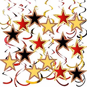Lenwen 39 Pieces Star Style Red Gold and Black Hanging Swirls for Movie Night Decorations Red Carpet Party Decorations Bridal Shower Birthday Party Supplies