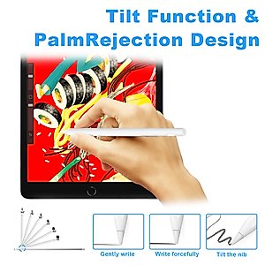 WONLEED 10 Mins Fast Full Charge Stylus Pen for iPad with Palm Rejection, Tilting Detection iPad Pencil 2nd Generation Compatible for Apple iPad 2018-2023, Sensitivity Precise Pen for iPad, White
