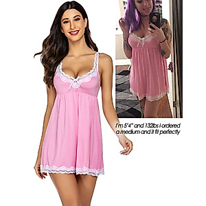 Avidlove Womens Lace Chemise V Neck Nightgown Nightshirt Full Slips Baby Doll Sleepwear (Pink, Large)