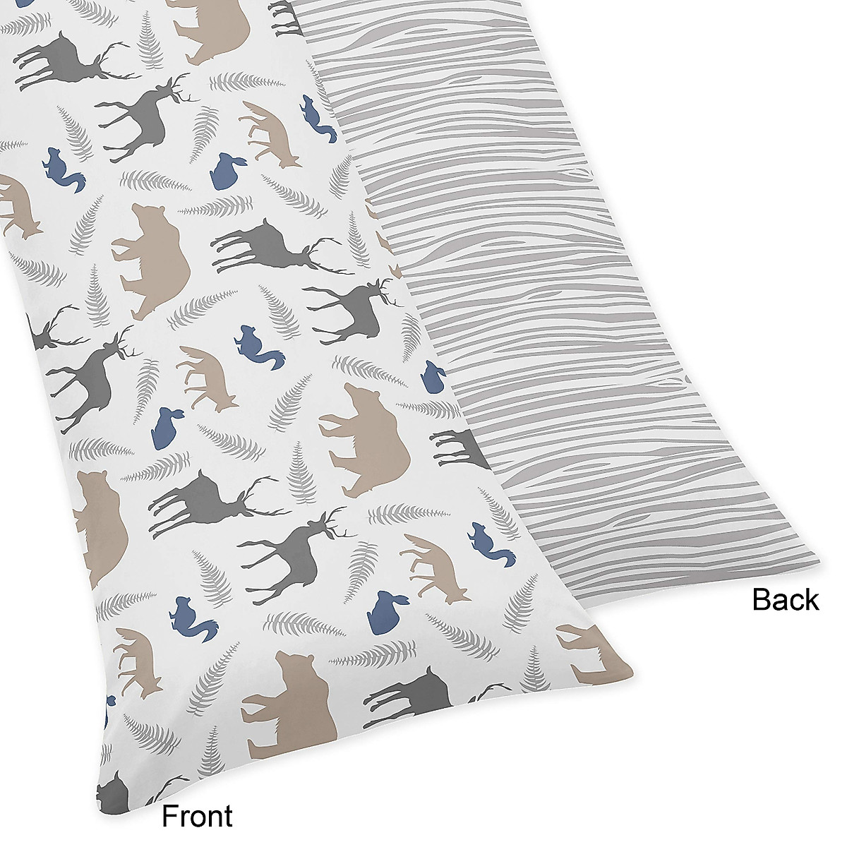 Sweet Jojo Designs Blue Grey and White Woodland Animals Bear Deer Fox Full Length Double Zippered Body Pillow Case Cover